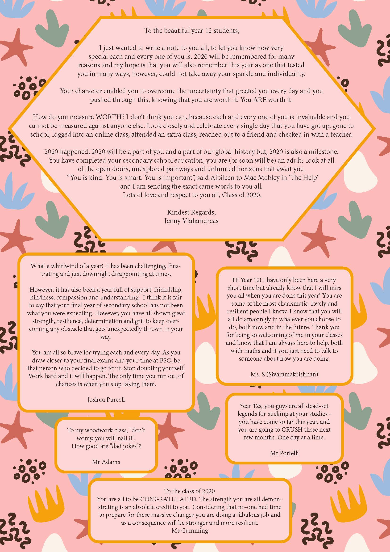 Words of Encouragement for the Year 12s