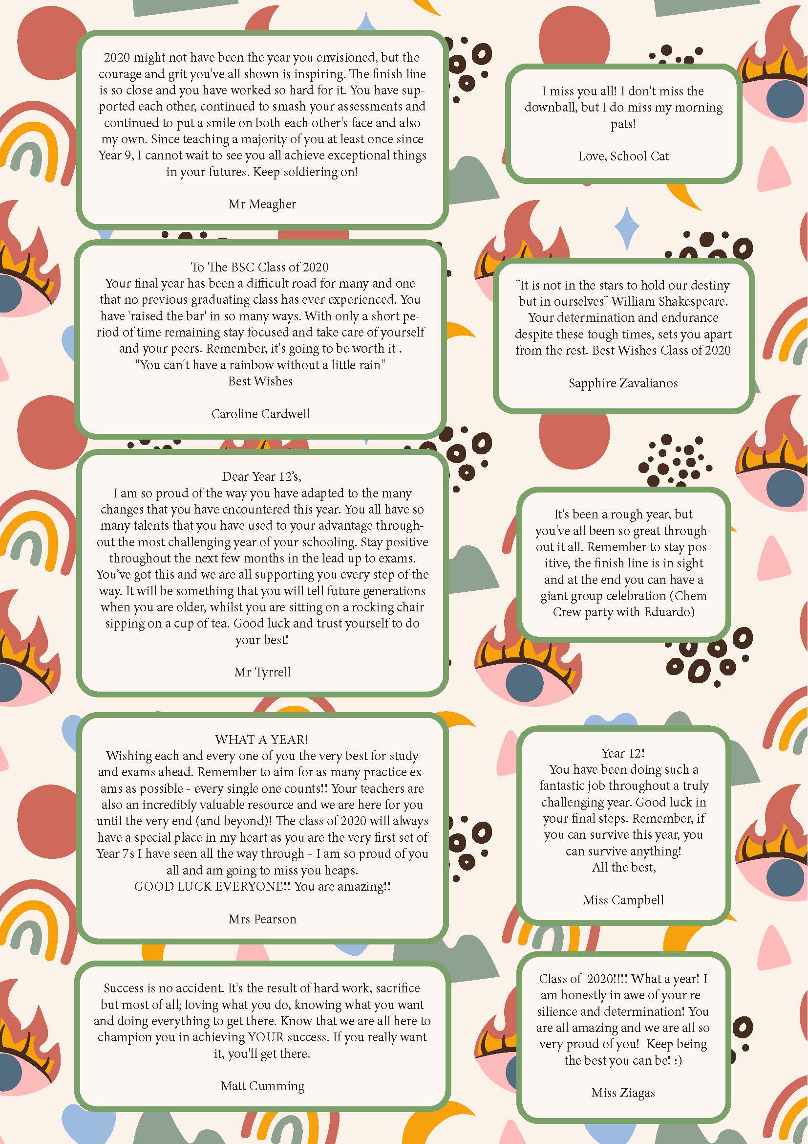 Words of Encouragement for the Year 12s